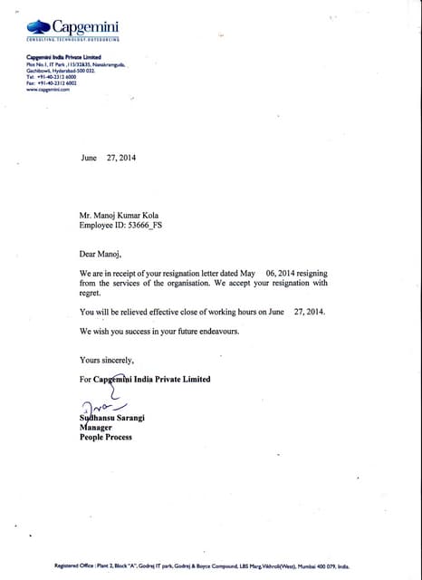 Capgemini internship letter | PDF