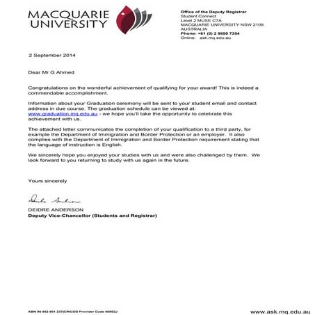 Macquarie University Letter | PDF