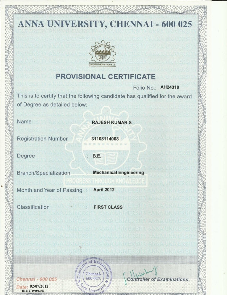 Provisional Certificate