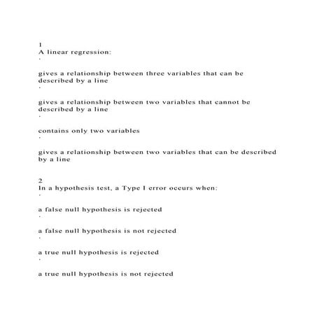 1 A linear regression· gives a relationship between thre.docx
