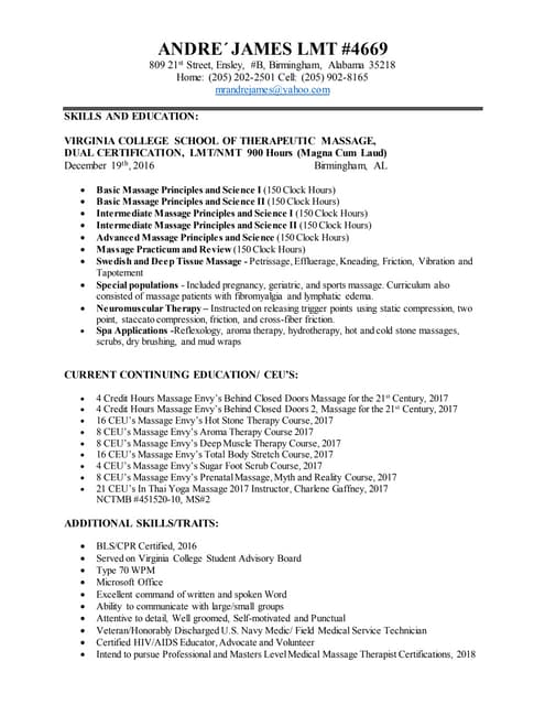 Volodymyr Dyak massage therapy resume | DOCX