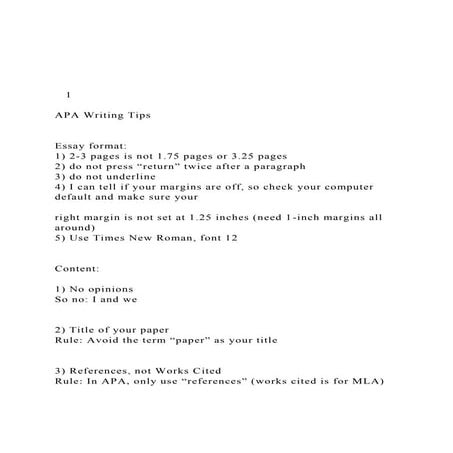 1 APA Writing Tips Essay format 1) 2-3 page.docx