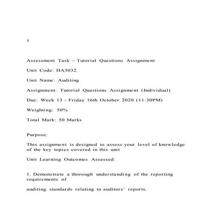 1 Assessment Task – Tutorial Questions Assignment | DOCX