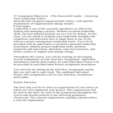 #1 Assignment Objectives (The Successful Leader - Assessing Your.docx ...