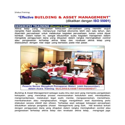 Silabus Training “Effective BUILDING & ASSET MANAGEMENT” (dikaitkan dengan ISO 55001) | PDF