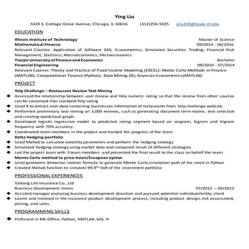 Ying Liu Resume | PDF