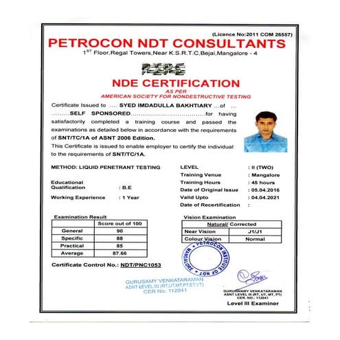 LEVEL-II - UT-RT-LPT-MT - ASNT SNT-TC-1A AS PER AMERICAN SOCIETY FOR ...