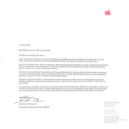 Apple - Recommandation Letter | PDF