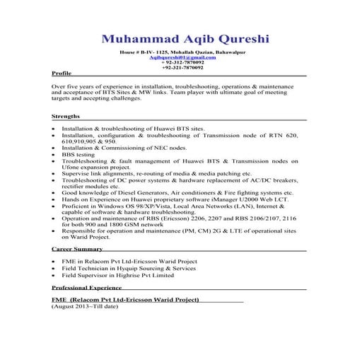 Muhammad Aqib Qureshi CV | PDF