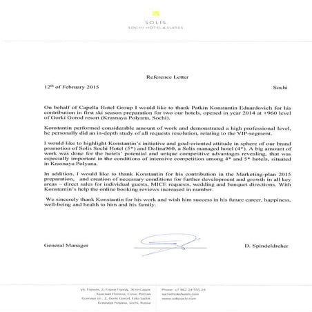 Letter from Solis Sochi Hotel_ENG | PDF