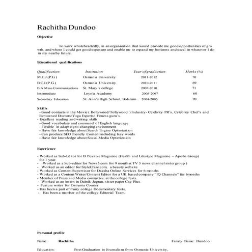 Rachitha Resume | PDF