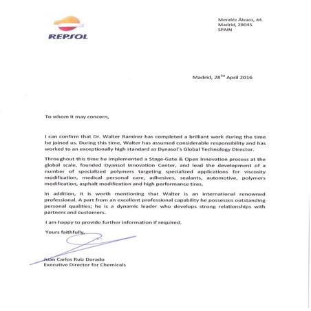 Recommendation Letter Repsol | PDF