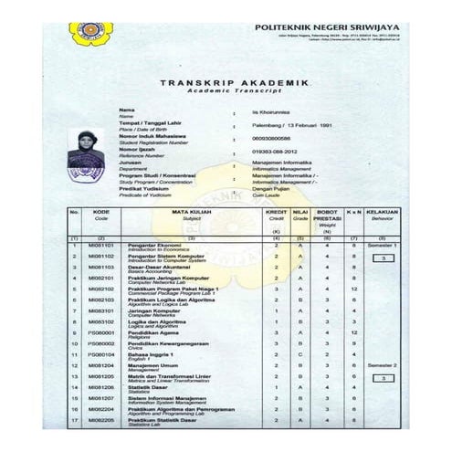 Transkip Nilai | PDF