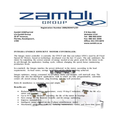 Integra Energy Efficient Motor Controller | PDF