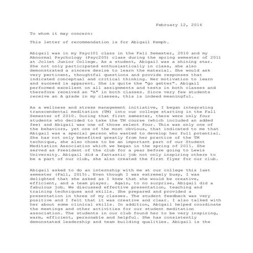 Recommendation Letter- Psychology Professor | DOCX