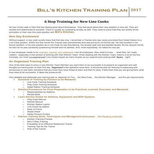 Bill's Kitchen Training Process | DOC