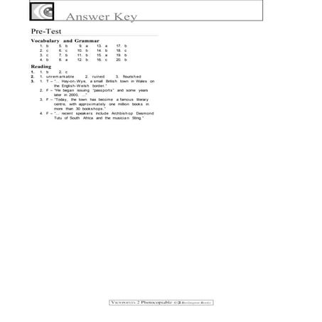 1bach pre test answer key | DOC