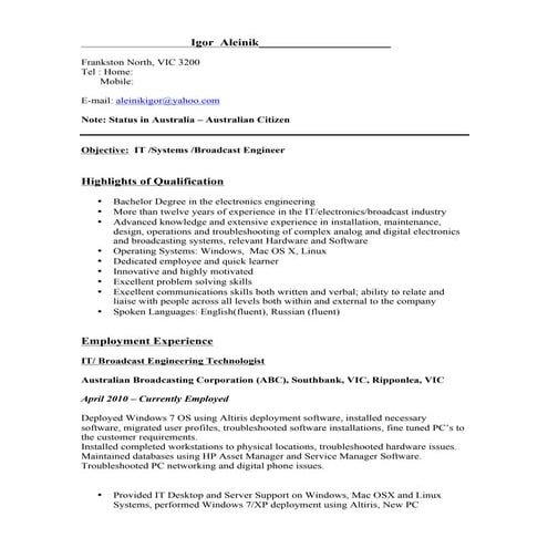Resume Broadcast IT Engineer Assessment_3 Naddr | PDF