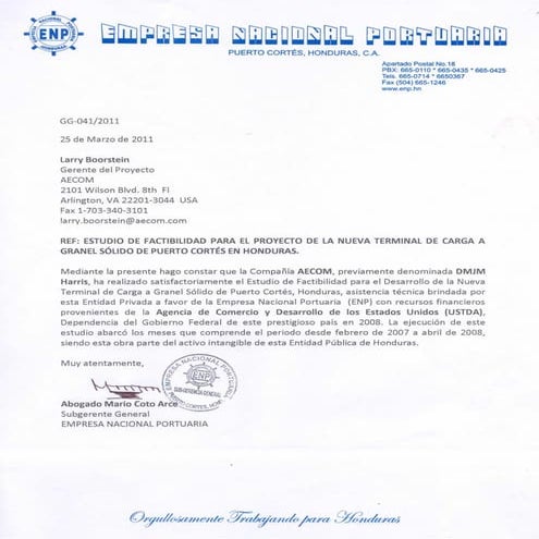 ENP Puerto Cortes Dry Bulk Terminal FS Reference letter | PDF