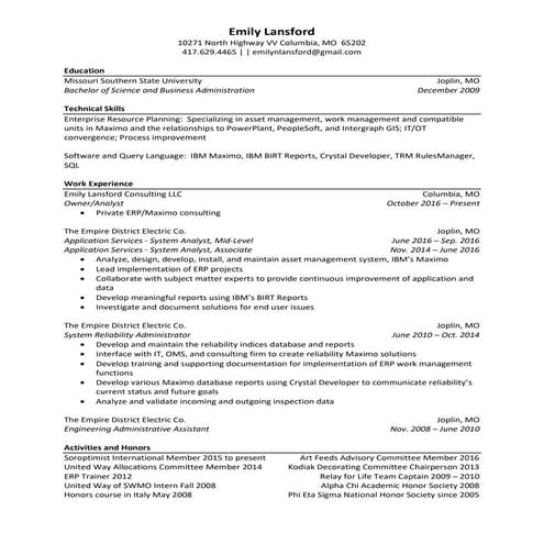 Emily Lansford Resume 1-24-17 | PDF