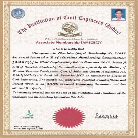 Civil Engineering Degree Certificate ISO