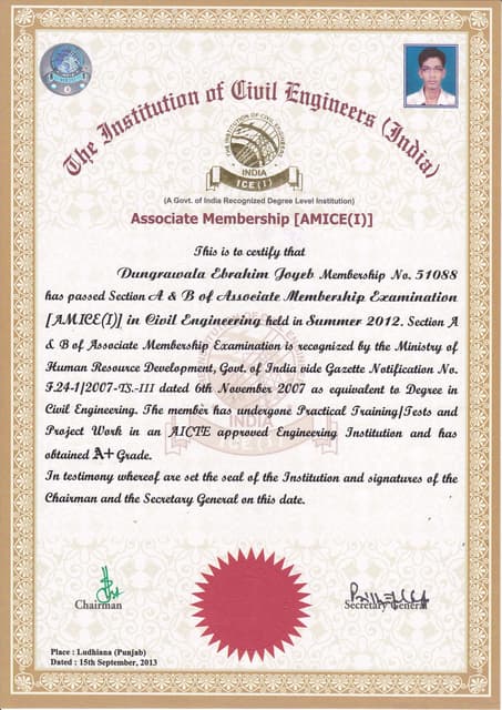 Indian University Degree Certificate