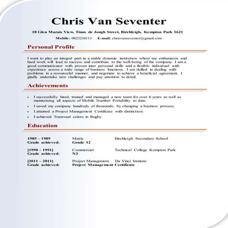 Curriculum Vitae - Chris Van Seventer | DOCX