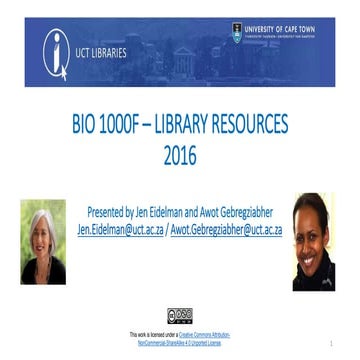 BIO1000F introduction to library resources 2016 | PPT