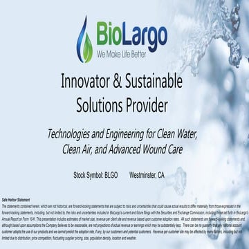 BioLargo's Corporate Deck for LD Micro Main Event XII (2019) | PPT