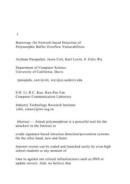 1buttercup On Network Based Detection Of Polymorphic Bdocx