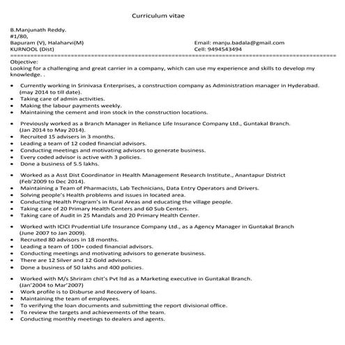 Manju resume april 2015 | PDF