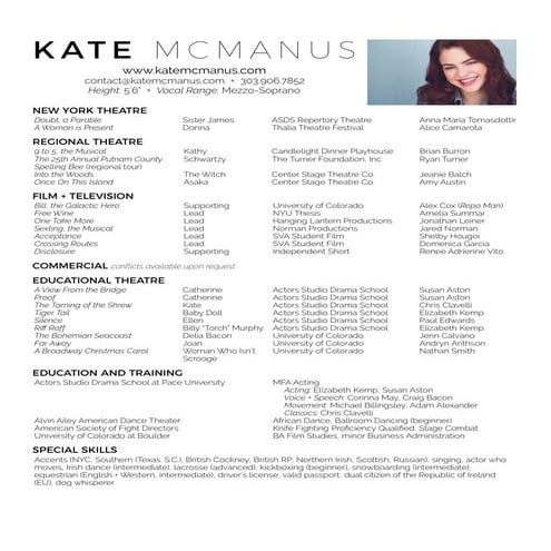 Kate McManus - Actor Resume | PDF