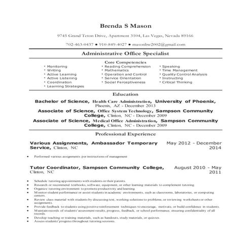 Brenda W Mason Resume | DOCX