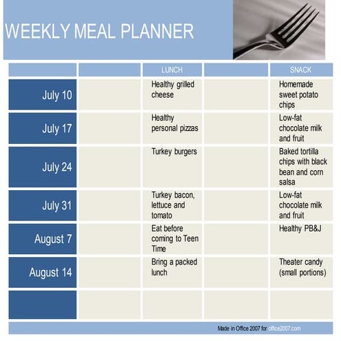 Weekly meal planner | DOCX