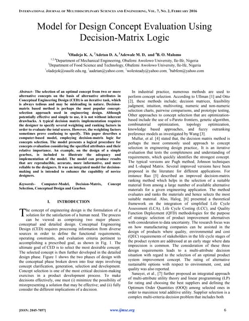 Pugh matrix concept evaluation in Design | PPTX