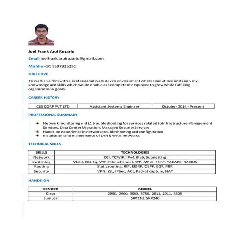 Joel resume | DOCX | Computer Networking | Computing