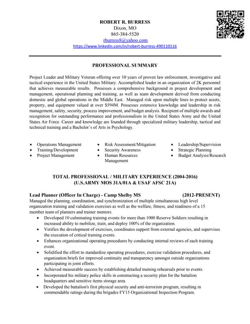 William D Hotham Resume civilian | PDF