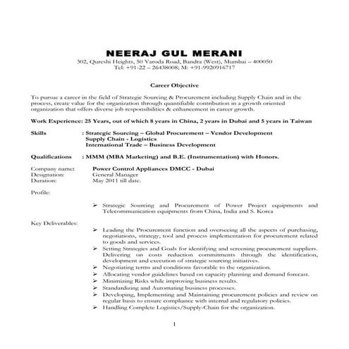 Resume - Neeraj Gul Merani | DOC