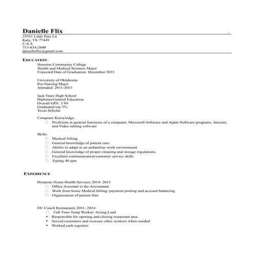 Danielle Flix Resume (Medical) | PDF