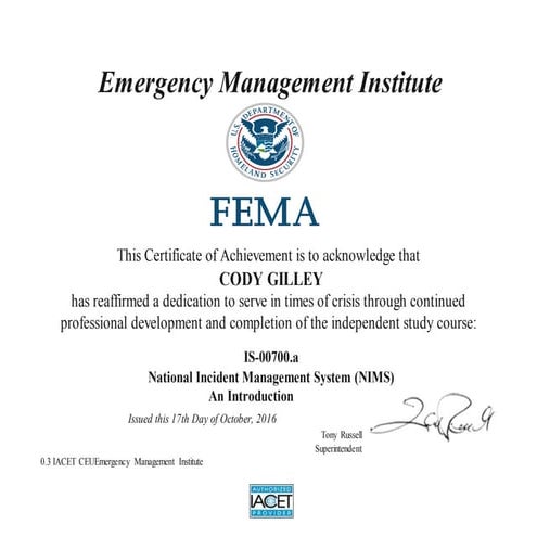 IS-00700.a National Incident Management System (NIMS) An Introduction ...