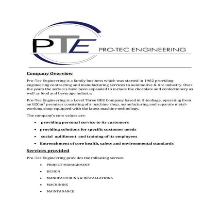 PTE Company Overview | PDF | Manufacturing Industry | Industries