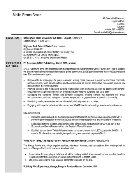 Ianthe Cox-Willmott CV | PDF