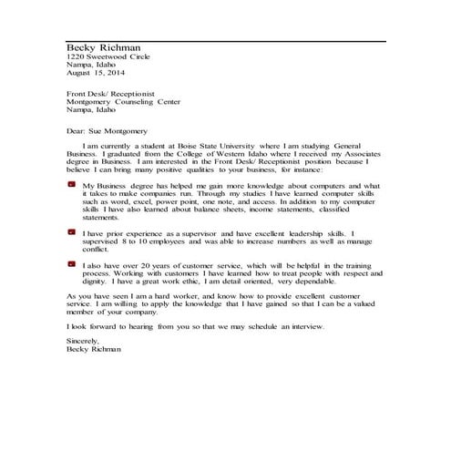 cover letter for Becky Richman | DOCX
