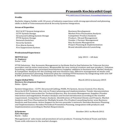 Prasanth Kochiyathil Gopi CV | PDF