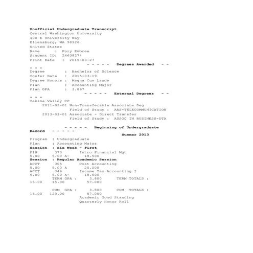 Unofficial Undergraduate Transcript | DOCX