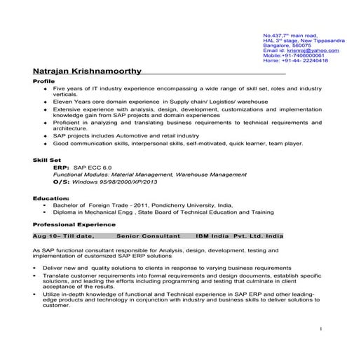 IBM H1B Resume_Natraj | PDF