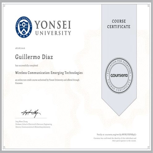 Coursera Wireless Communication Emerging Technologies | PDF