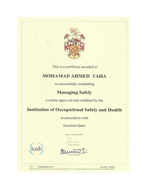 HABC safety certificate M. Taha | PDF