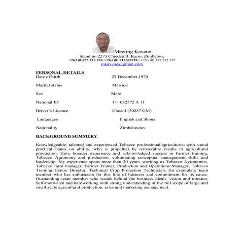 Mr Meeting Kavene CV Tobacco Professional | DOC