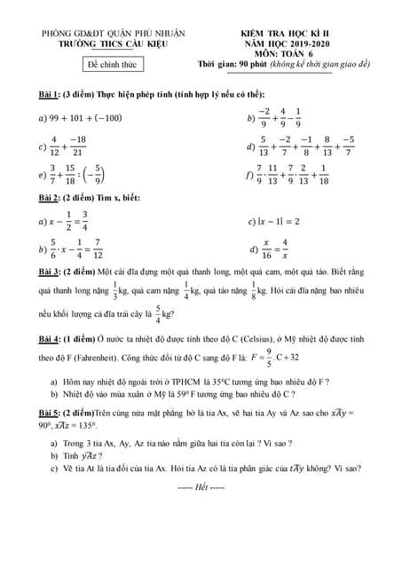 Đề Thi HK2 Toán 6 - THCS Phú Thọ | DOCX